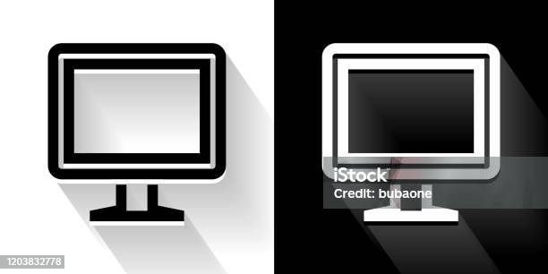 Monitor Komputer Ikon Hitam Dan Putih Dengan Bayangan Panjang Ilustrasi ... Monitor Komputer Ikon Hitam Dan Putih Dengan Bayangan Panjang Ilustrasi ...