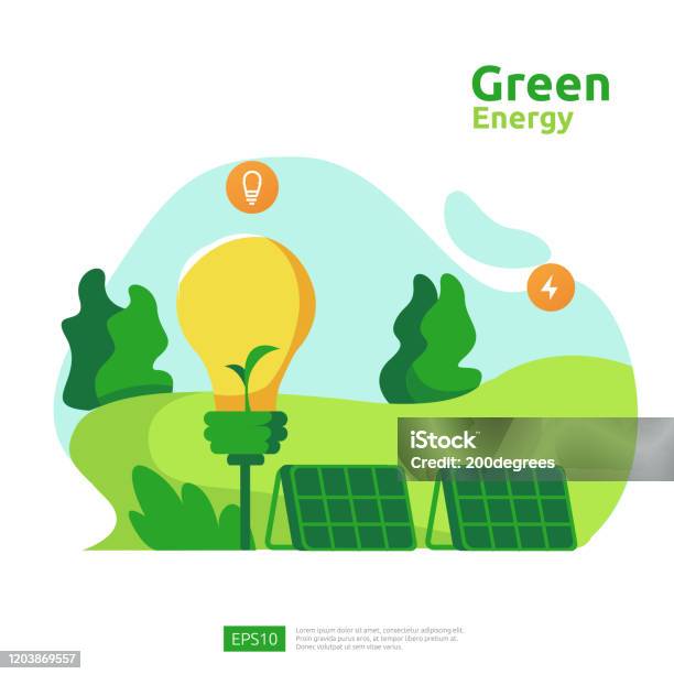 Green Clean Energy Sources With Renewable Electric Sun Solar Panel And