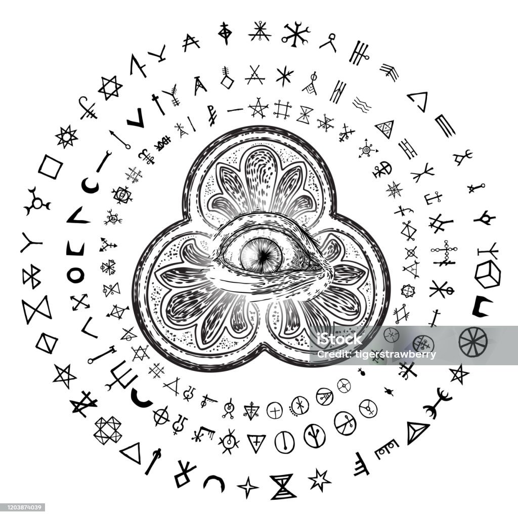 Fortune Teller Or Witch Magic Symbols Spell With All Seeing Eye Mystic ... Fortune Teller Or Witch Magic Symbols Spell With All Seeing Eye Mystic ...