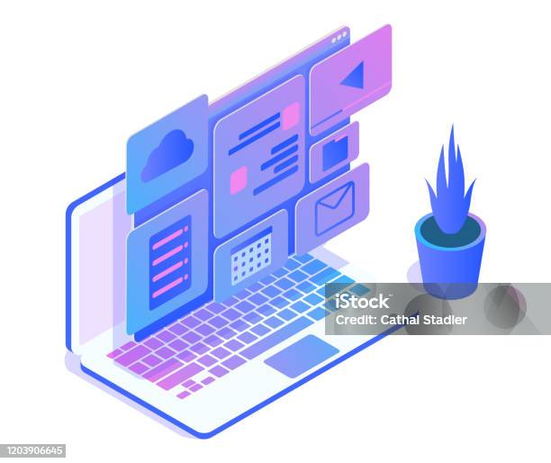 Desain Web Vektor Isometrik Gradien Yang Bergaya Dan Desain Ui Ux