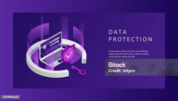 Konsep Banner Web Perlindungan Data Pribadi Isometrik Templat Halaman