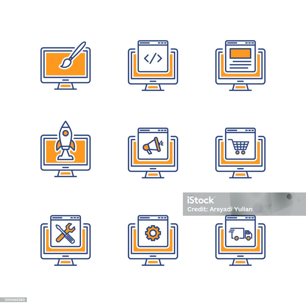 Computer Programming Icons Set Programmer Developer Stock Two Color