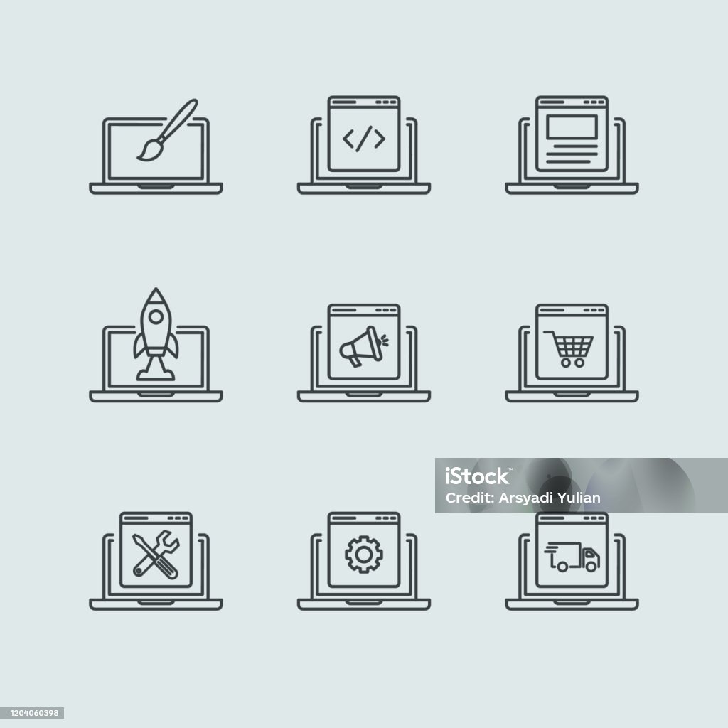 Computer Programming Icons Set Programmer Developer Stock Line Icon