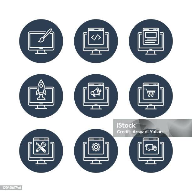 Computer Programming Icons Set Programmer Developer Stock Circle Line Icon Set Vector Stock