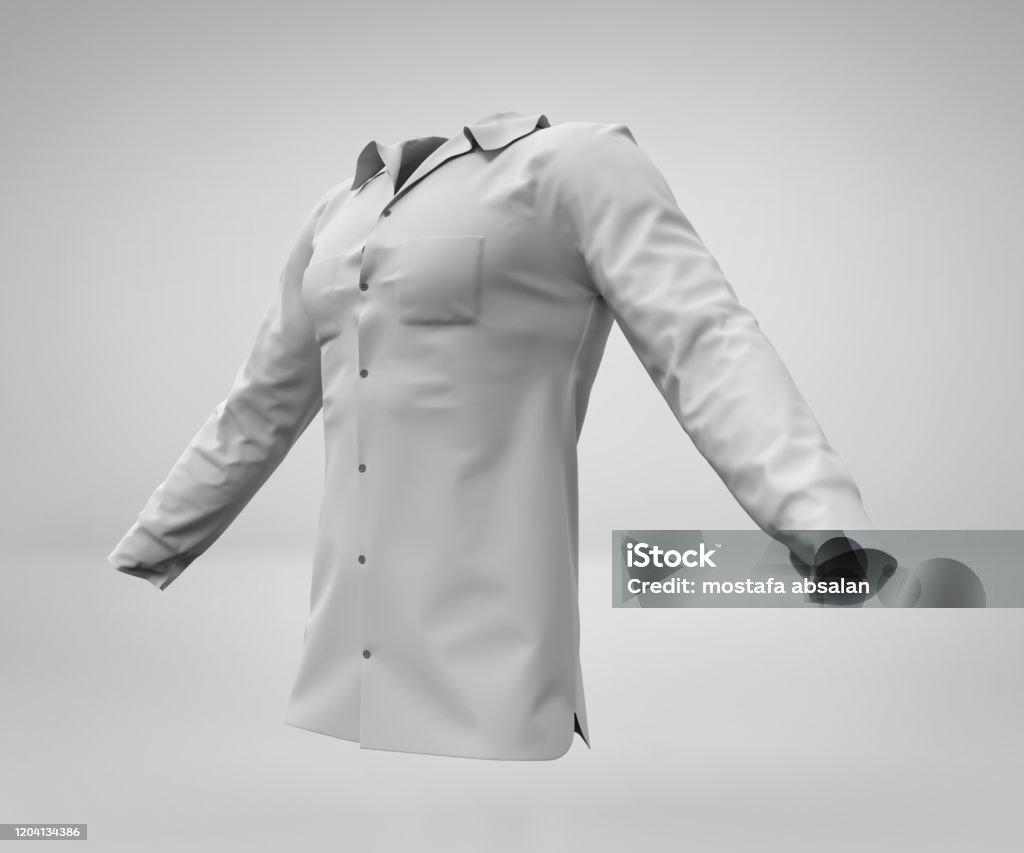 Mockup Kemeja Putih Pakaian Lengan Panjang Kosong Rendering 3d