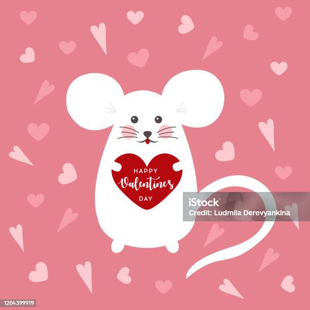Concept Damour Souris Avec Le Coeur Dans Le Modèle De Dessin Animé