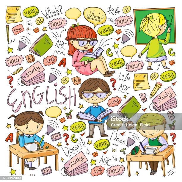 École Danglais Pour Les Enfants Apprenez La Langue Illustration De
