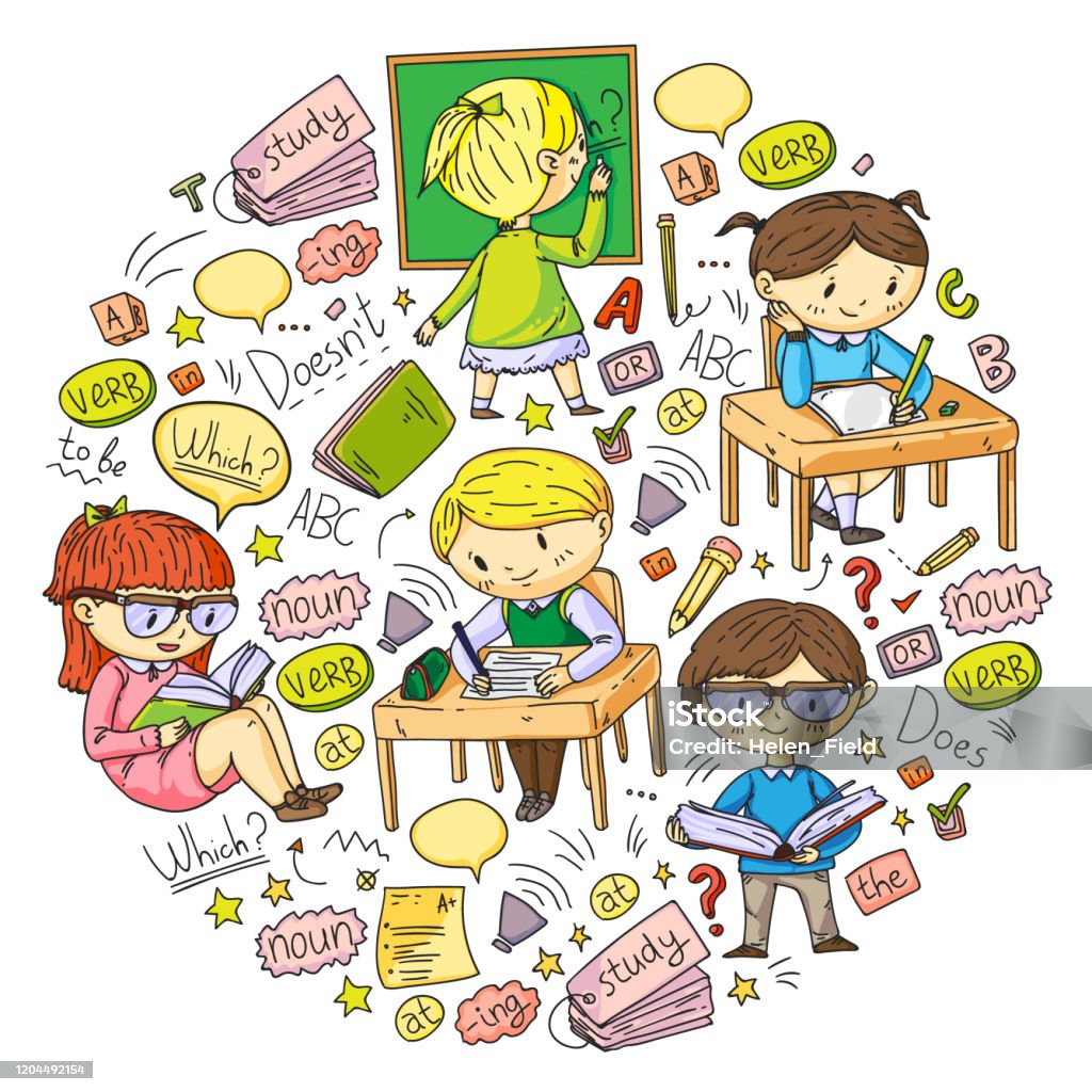 École Danglais Pour Les Enfants Apprenez La Langue Illustration De