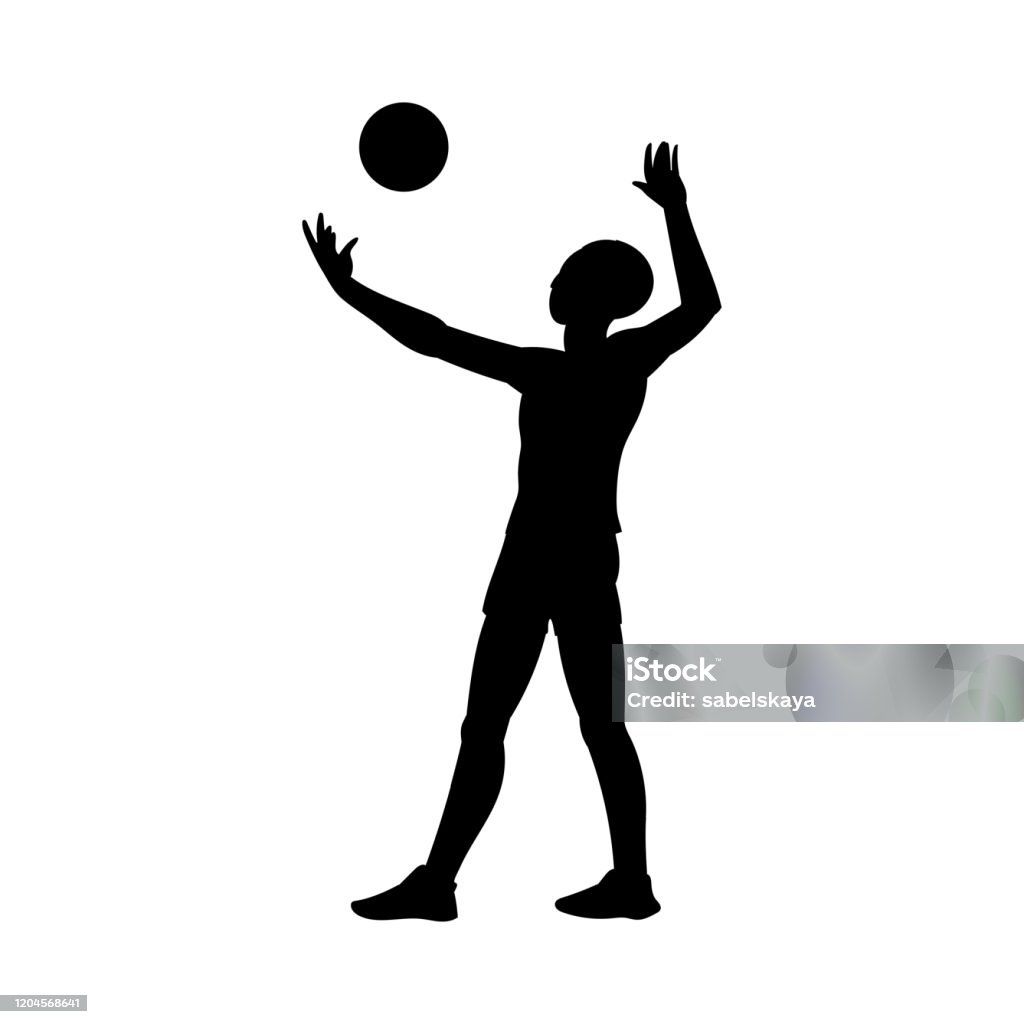 Pria Melempar Bola Voli Siluet Hitam Atlet Kartun Melayani Bola Ilustrasi Stok Unduh Gambar
