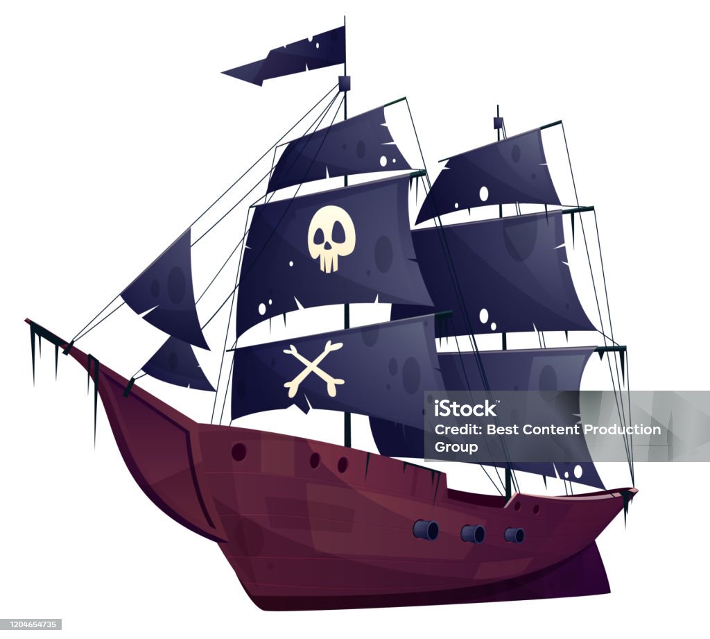 Bateau Pirate De Dessin Animé De Vecteur Bateau Avec Des Voiles Noires ... Bateau Pirate De Dessin Animé De Vecteur Bateau Avec Des Voiles Noires ...
