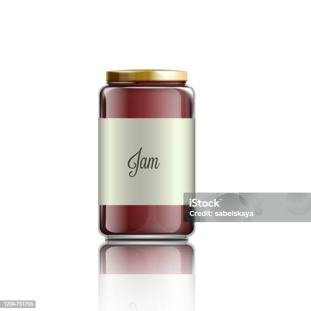 Pot En Verre Réaliste Avec La Confiture Rouge Maquette Disolement Sur