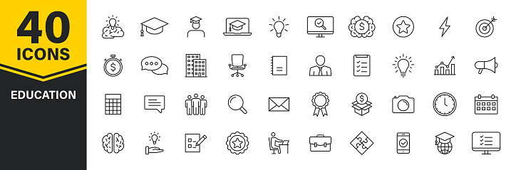 Ensemble De 40 Icônes Web Déducation Et Dapprentissage Dans Le Style De
