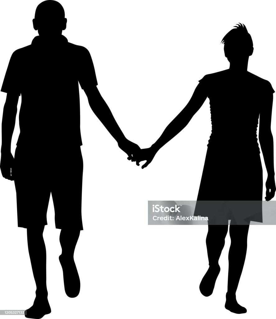 Vetores De Silhueta De Um Casal De Homens E Mulheres De Mãos Dadas E