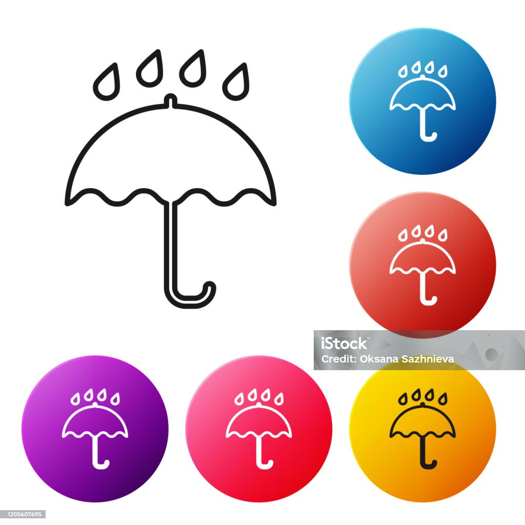 Parapluie De Ligne Noire Et Icône De Gouttes De Pluie Sur Le Fond Blanc