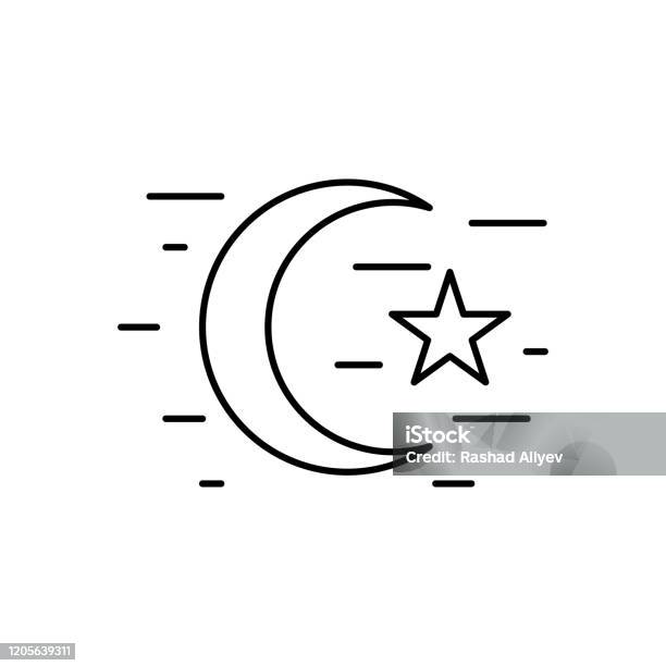 Ikon Bulan Bintang Dan Bulan Sabit Garis Sederhana Garis Besar Ikon