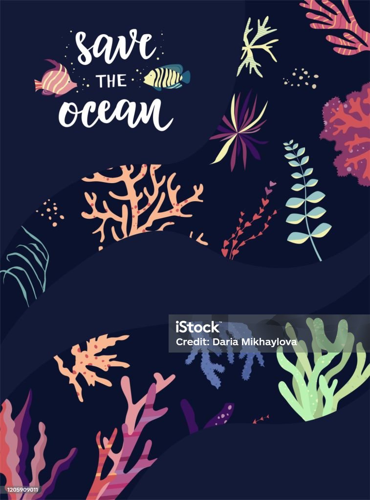 Save The Ocean Hand Lettering Text Ecology Print Planet And Environment