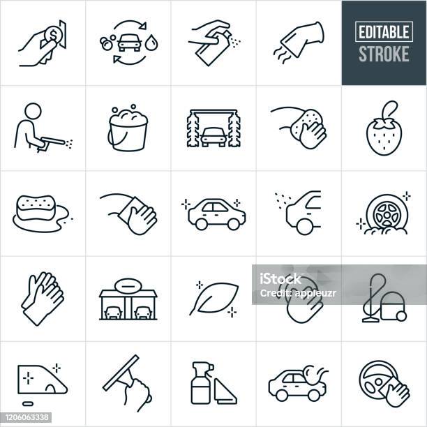 Mobil Cuci Ikon Garis Tipis Stroke Yang Dapat Diedit Ilustrasi Stok