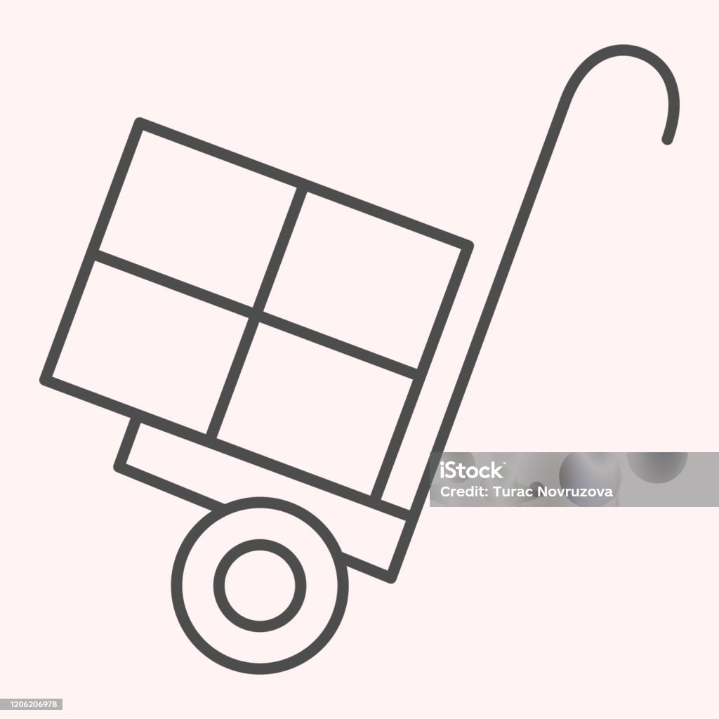 Cargo Trolley Thin Line Icon Package Delivering Cart With Handle Postal ... Cargo Trolley Thin Line Icon Package Delivering Cart With Handle Postal ...