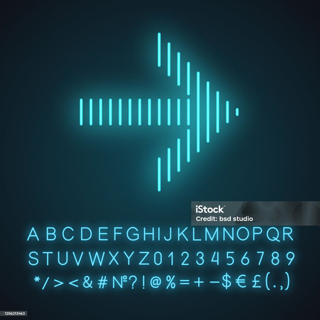 Striped Arrow Neon Light Icon Arrowhead Indicating Rightward Direction ... Striped Arrow Neon Light Icon Arrowhead Indicating Rightward Direction ...