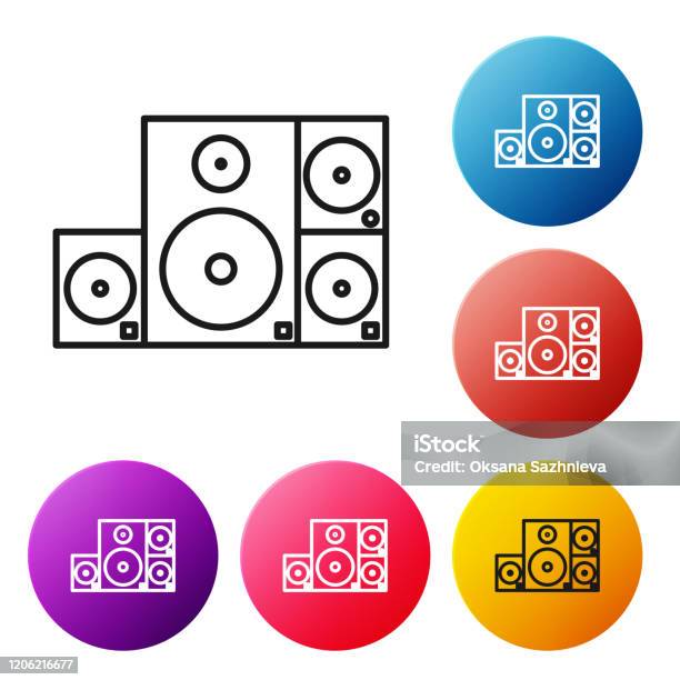 Black Line Stereo Speaker Icon Isolated On White Background Sound