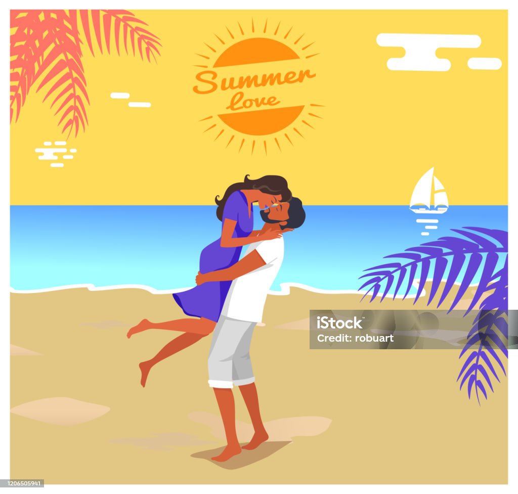 Man Lifts His Girlfriend And Kisses Illustration Stock Illustration