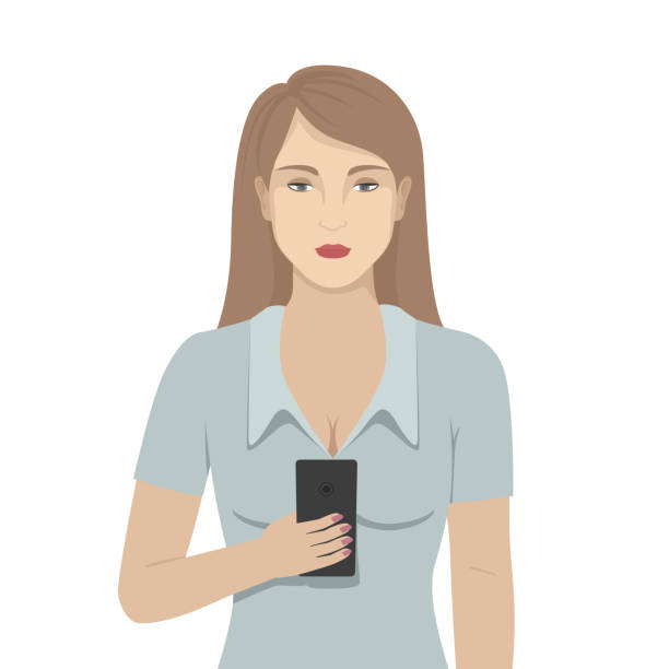 160 Woman Holding Mobile Phone Typing Illustrations Royalty Free