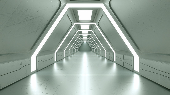 Render 3d Arsitektur Koridor Scifi Pesawat Ruang Angkasa Futuristik