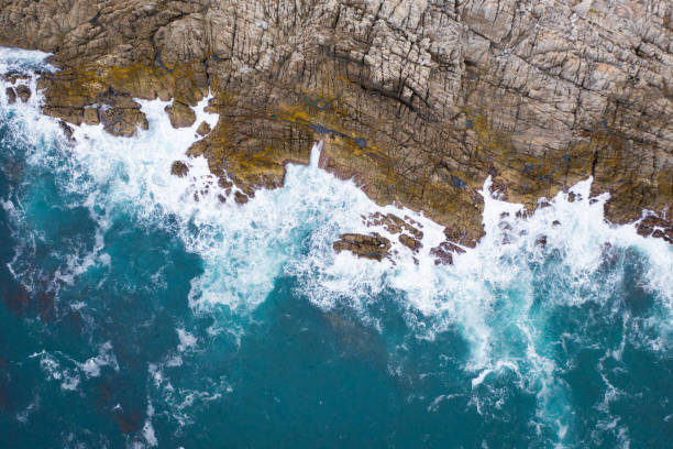 Free Stock Photo of Overhead view of rocky coast and sea foam ...