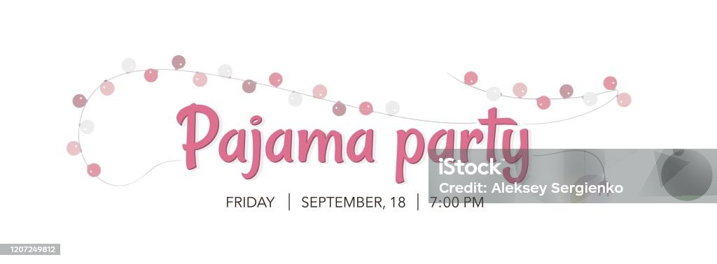 Pajama Party Horizontal Banner Template With Pink Garland And Textual