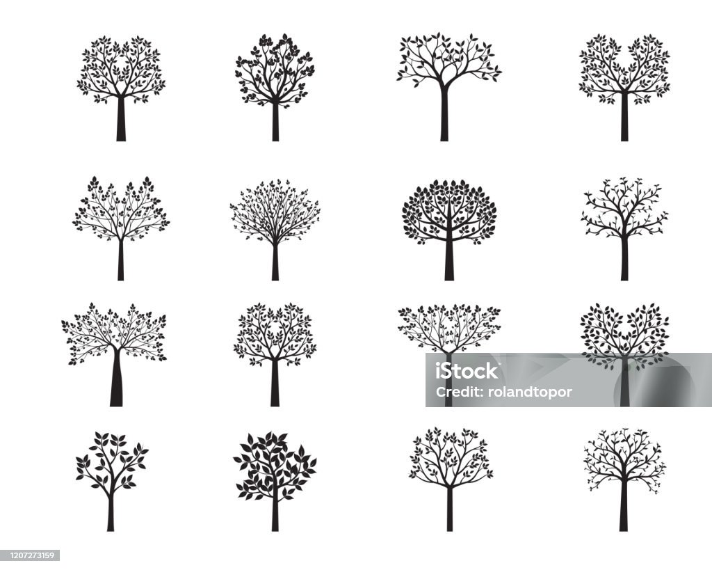 Ensemble Darbres Vecteurs Noirs Forme Des Plantes Illustration De