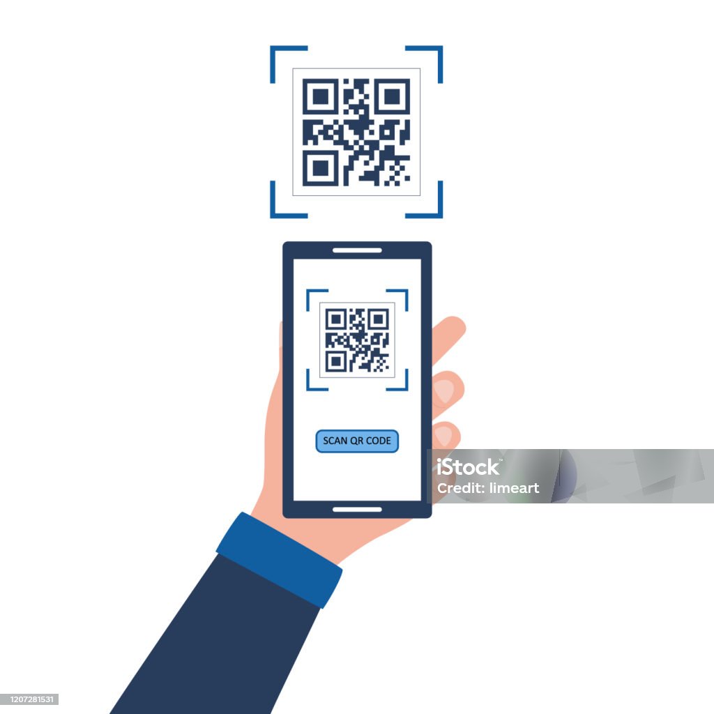 A Hand With A Smartphone Scans A Qr Code Mens Hands Hold The Phone Flat