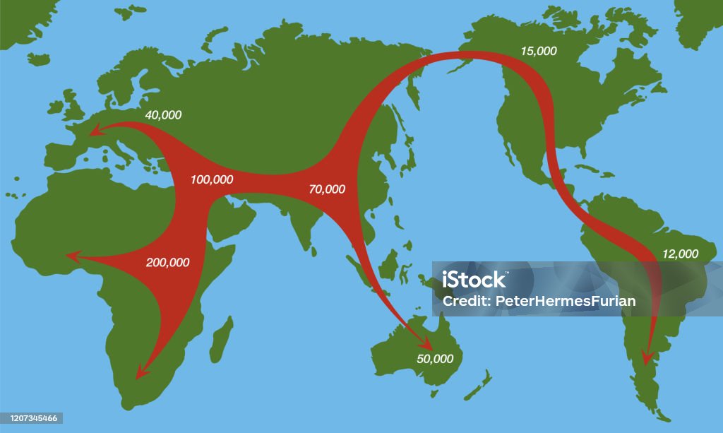 Jalur Migrasi Manusia Dari Afrika 200000 Tahun Yang Lalu Dengan Arah ... Jalur Migrasi Manusia Dari Afrika 200000 Tahun Yang Lalu Dengan Arah ...