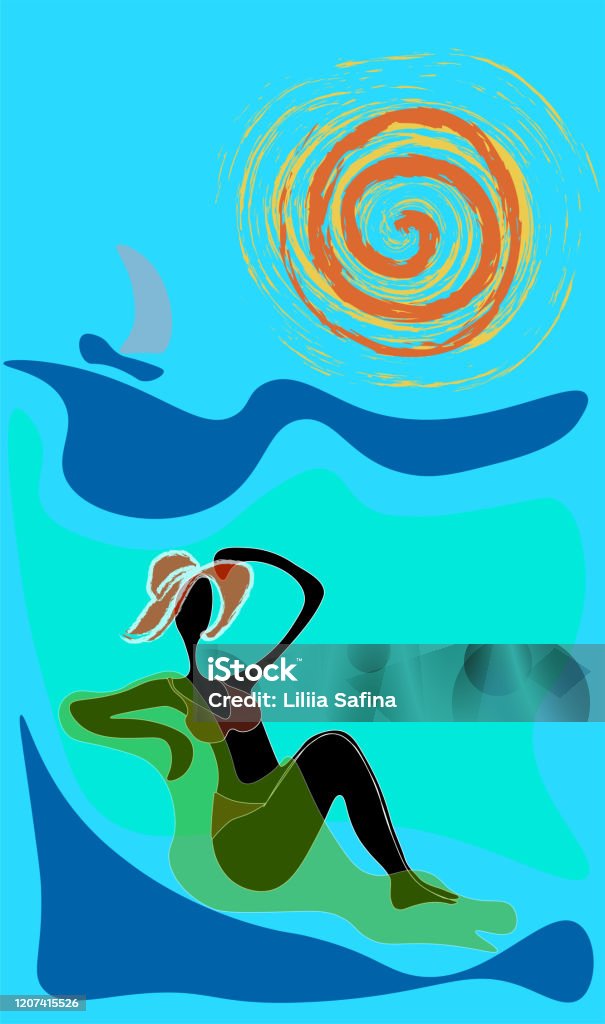 Woman Sunbathes On The Beach Stock Illustration Download Image Now