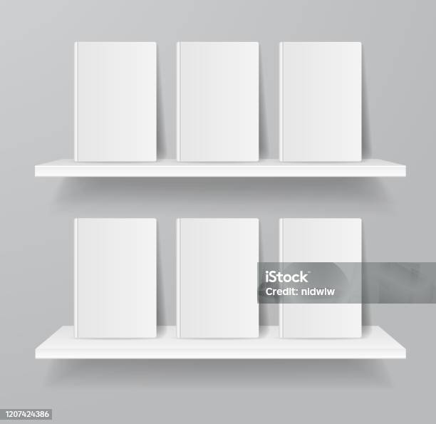 Realistis Rinci 3d Kosong Template Mockup Buku Di Rak Set Vektor