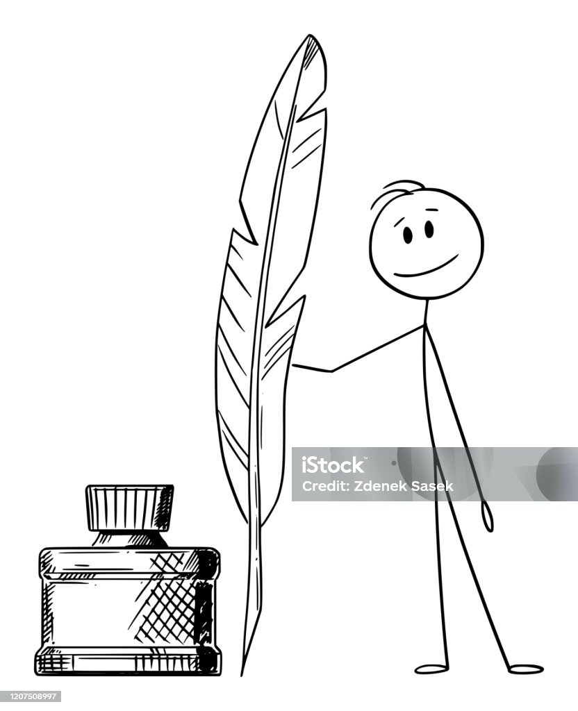 Vektorcartoonillustration Des Menschen Oder Schriftsteller Oder Dichter ... Vektorcartoonillustration Des Menschen Oder Schriftsteller Oder Dichter ...