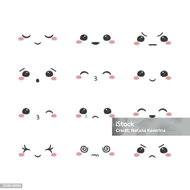 Ensemble De Dessins Animés Kawaii Visages Différentes Émotions Vecteurs