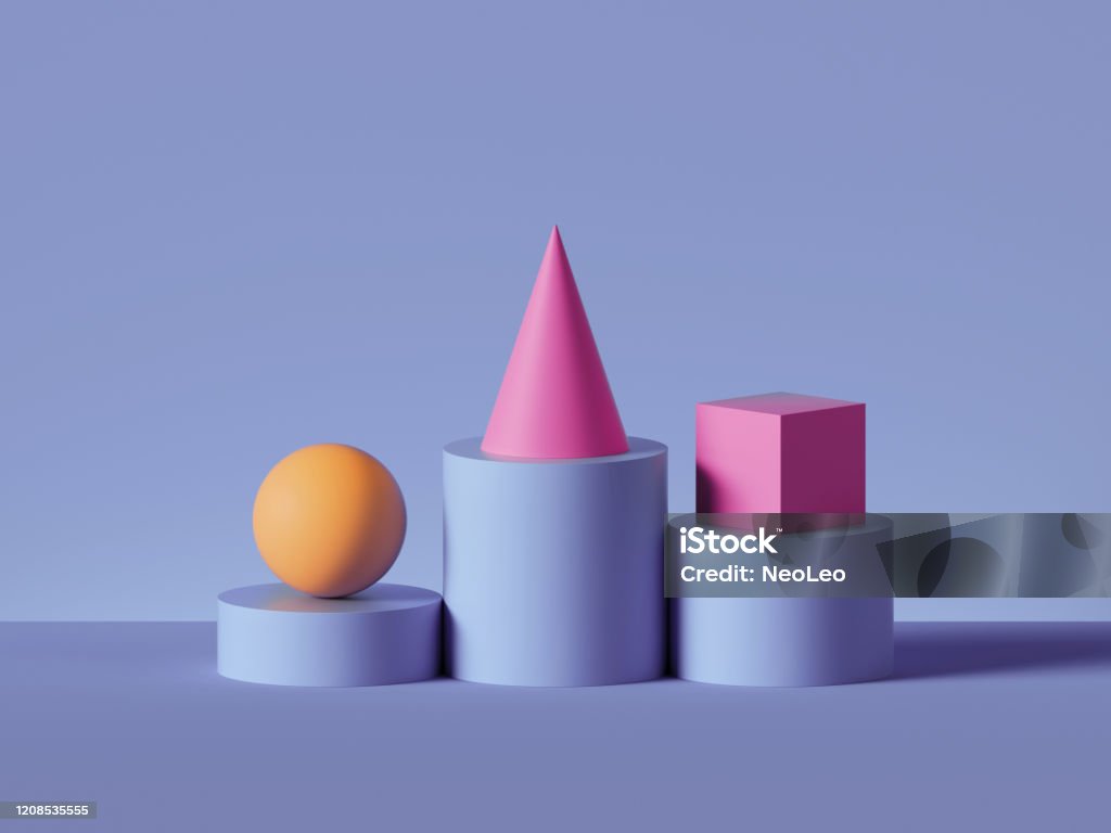 Render 3d Latar Belakang Geometris Abstrak Bola Kuning Kerucut Merah