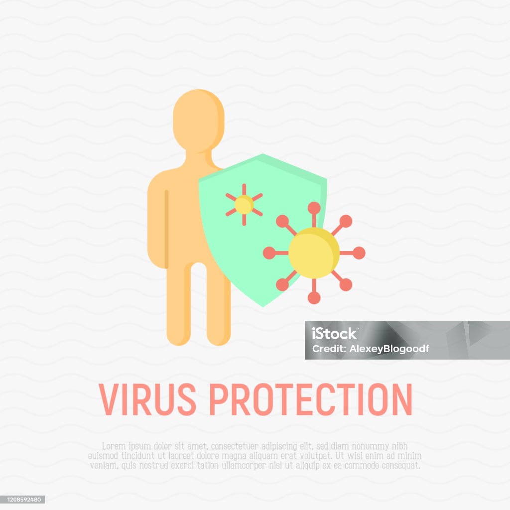 Virus Protection Human Is Holding Shield Bacterias Cant Attack Him