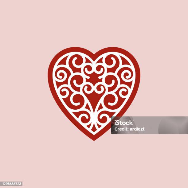 Icône De Coeur Avec Lillustration De Vecteur Dornement En Spirale