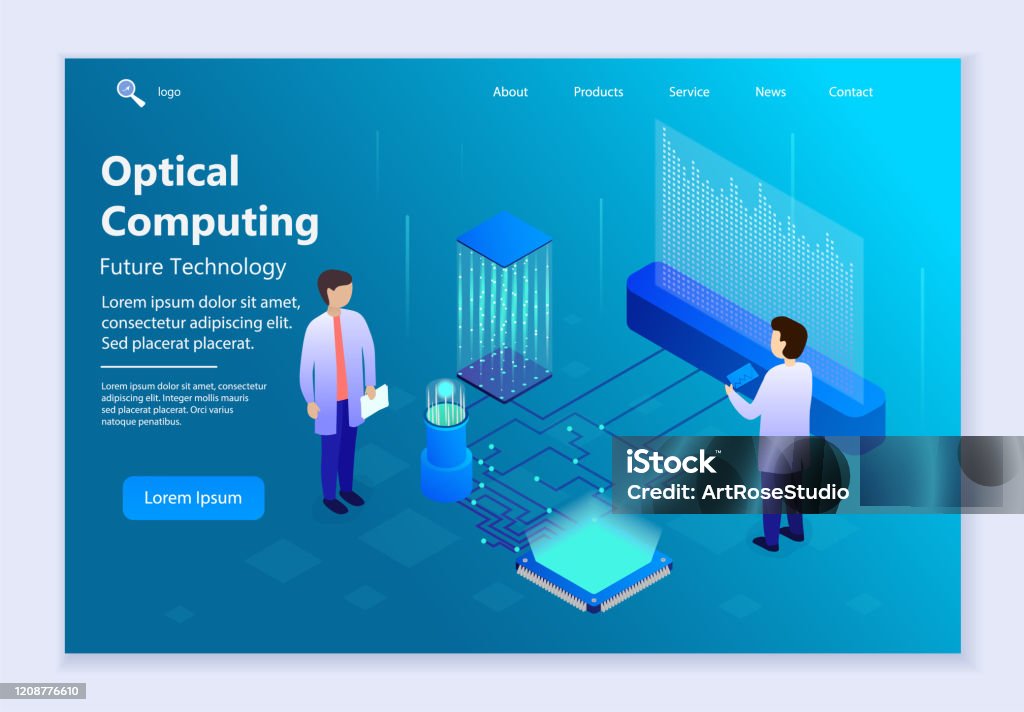Teknologi Masa Depan Komputasi Optik Ilustrasi Vektor Isometrik 3d
