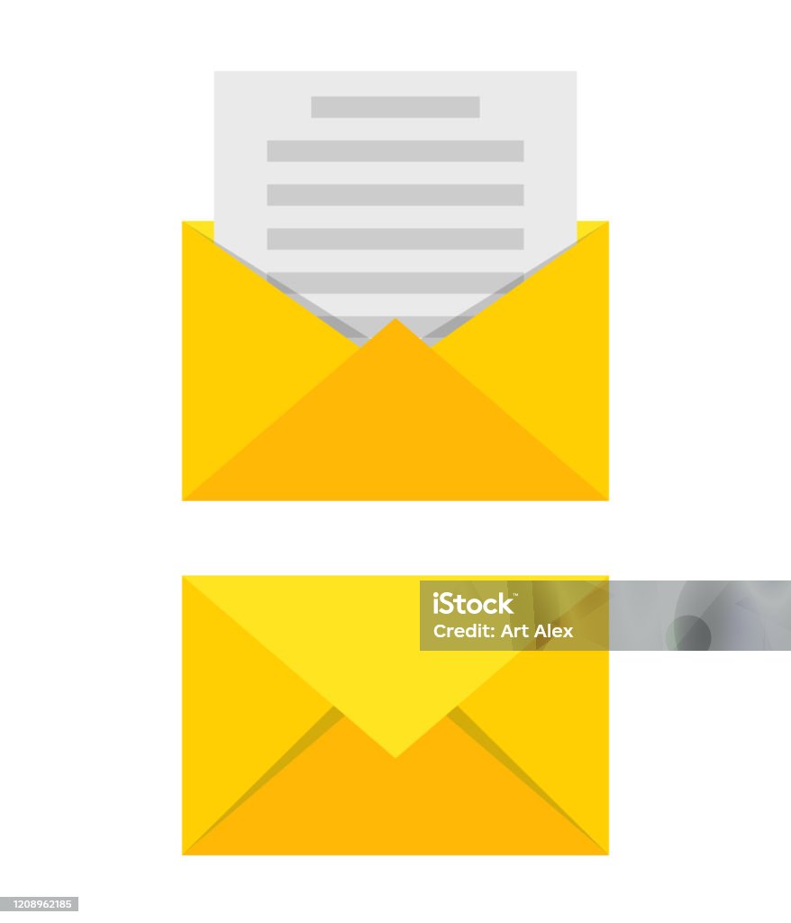 Enveloppe Ouverte Et Fermée Avec Carte Papier De Note Icône De Courrier