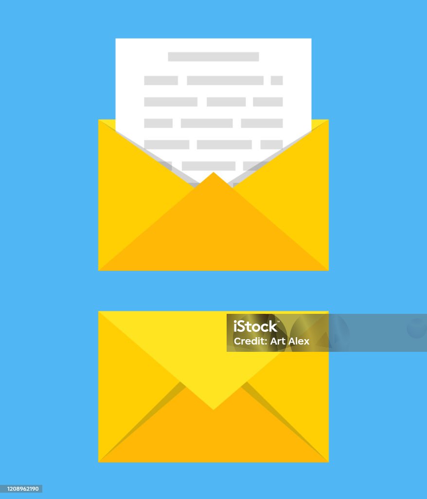 Enveloppe Ouverte Et Fermée Avec Carte Papier De Note Icône De Courrier
