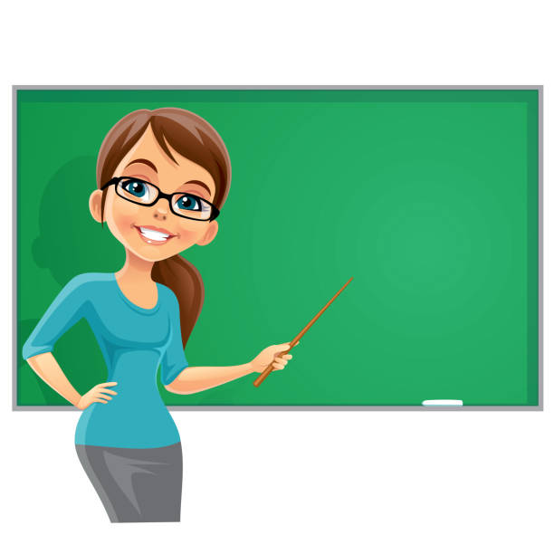 540 Woman Teacher With Glasses And Pointer Stock Illustrations