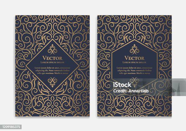 Desain Kartu Undangan Mewah Biru Tua Dan Emas Template Ornamen Vintage