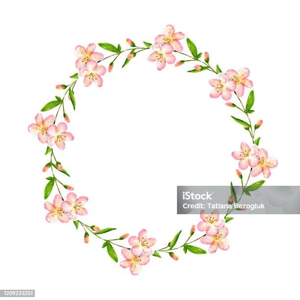 Couronne De Fleur De Cerisier Fond De Fleurs Daquarelle Illustration