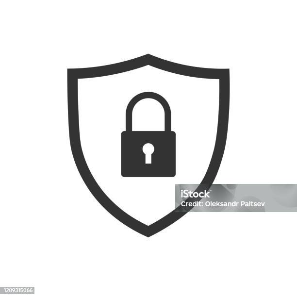 Sécurité Protection Bouclier Avec Cadenas Icône Plate Vecteurs Libres