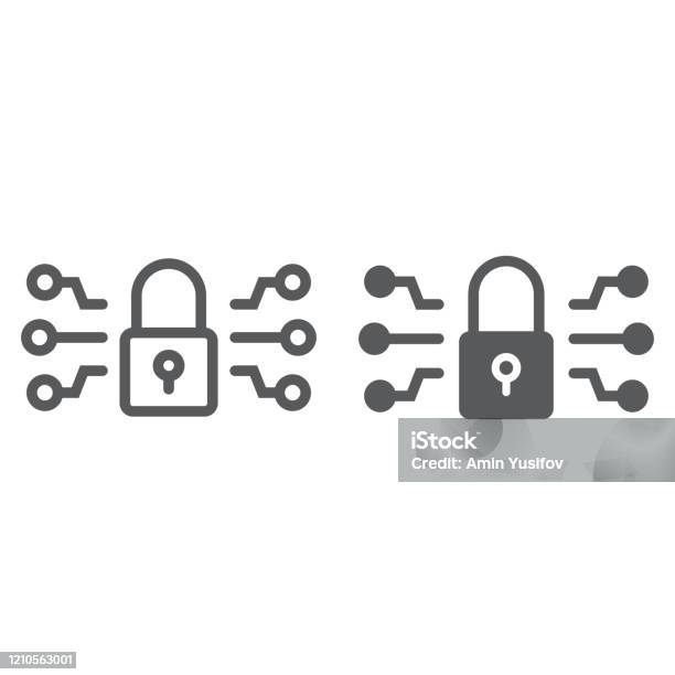 Garis Keamanan Cyber Dan Ikon Glyph Teknologi Dan Perlindungan Tanda