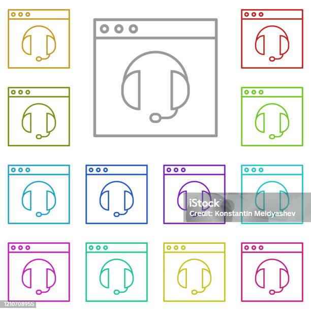Centre Dappel Casque Aider Icône Multi Couleur Ligne Mince Simple