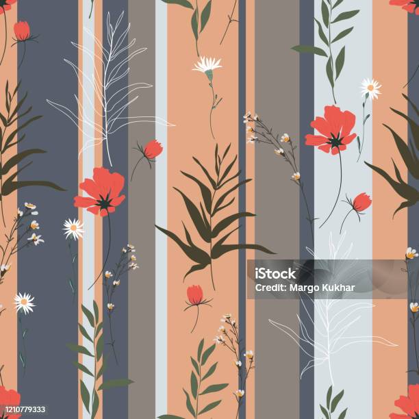 Mekar Bunga Pola Mulus Tekstur Vektor Trendi Motif Botani Mekar