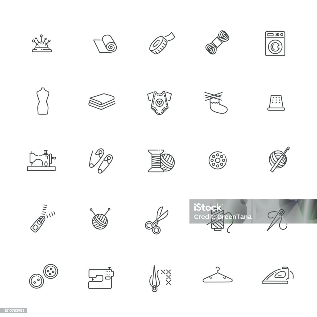 Vector Sewing Equipment And Needlework Icons Line Set Stock